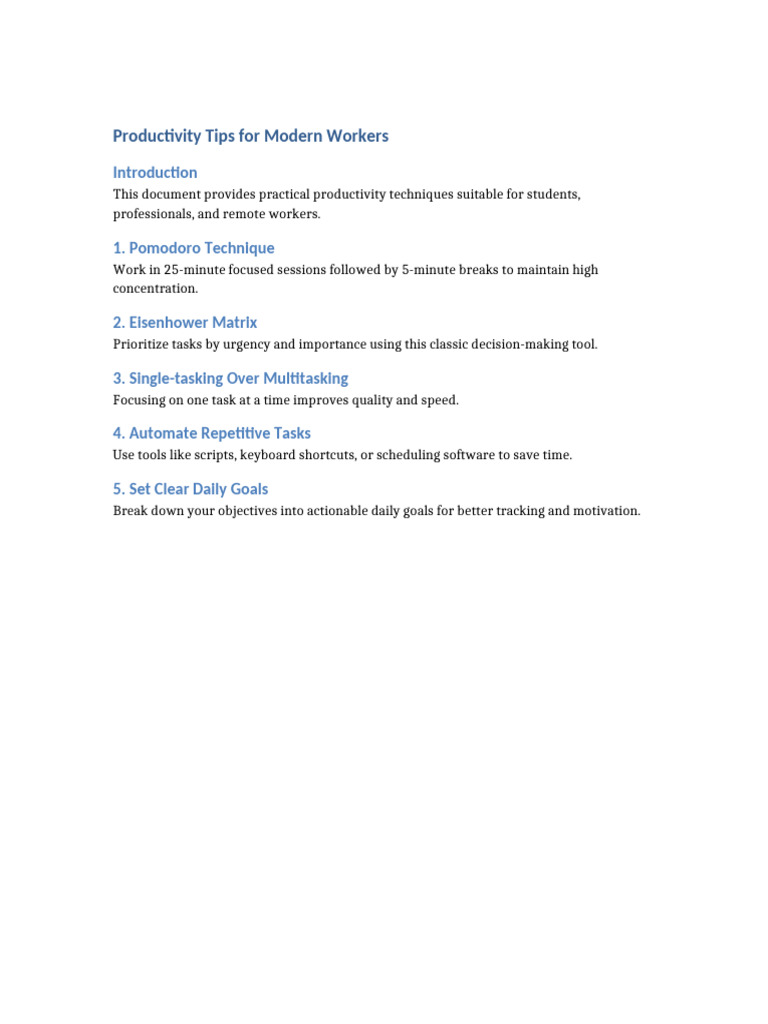 Productivity Tips For Modern Workers | PDF