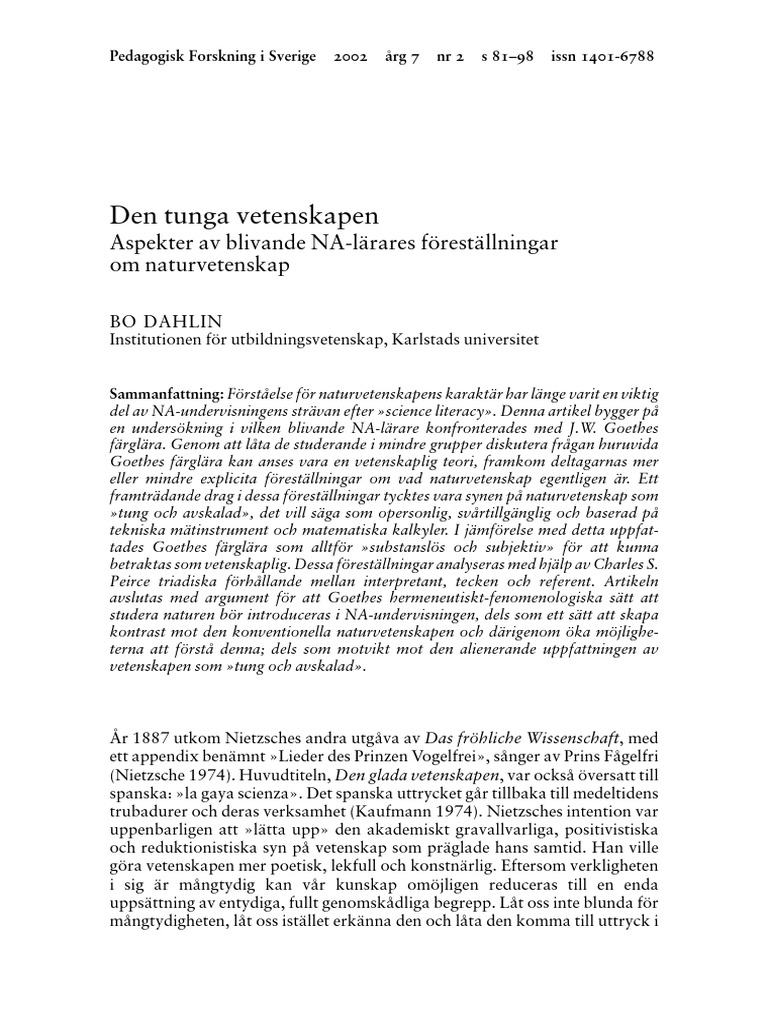 Den Tunga Vetenskapen, Aspekter Av Blivande NA-lärares..., Bo Dahlin | PDF