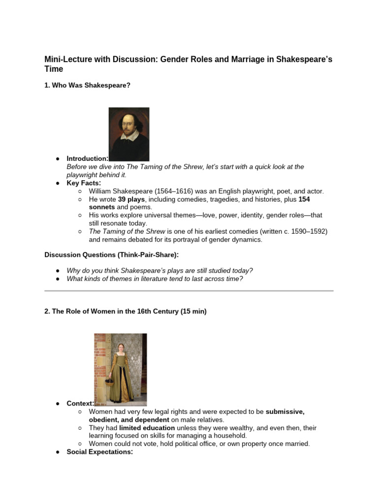 Gender Roles in Shakespeare's Era | PDF | The Taming Of The Shrew ...