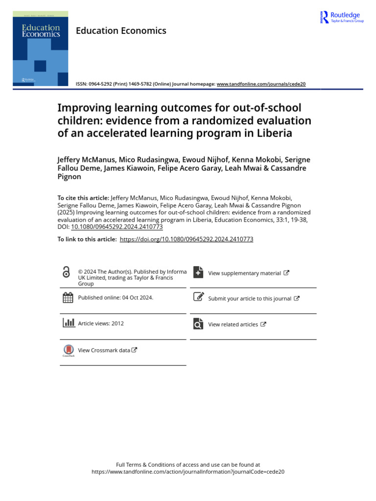 Improving Learning Outcomes For Out-Of-school Children Evidence From A ...