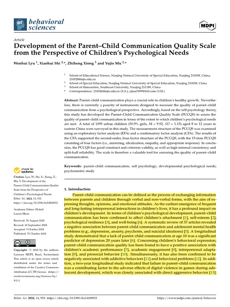 SKALA YANG FIKS DIPAKE Development of The Parent-Child Communication Qual | PDF | Communication ...