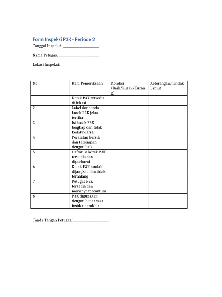 Form Inspeksi P3K 2 | PDF