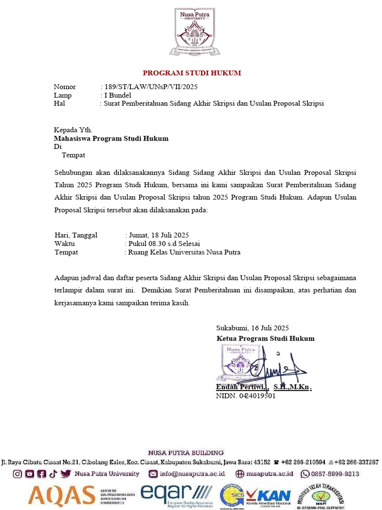 189-Pemberitahuan Sidang Usulan Proposal Skripsi | PDF