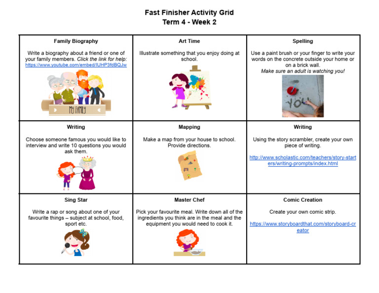 Fast Finisher Activity Grid Term 4 - Week 2.PDF Final | PDF