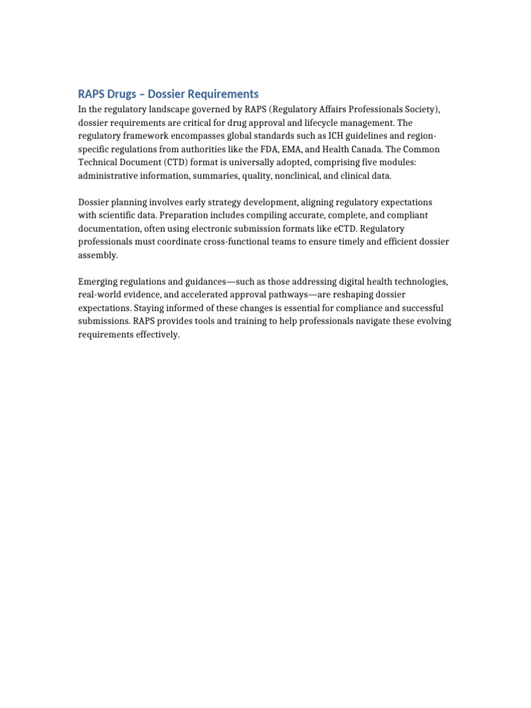 RAPS Drug Dossier Requirements Guide | PDF