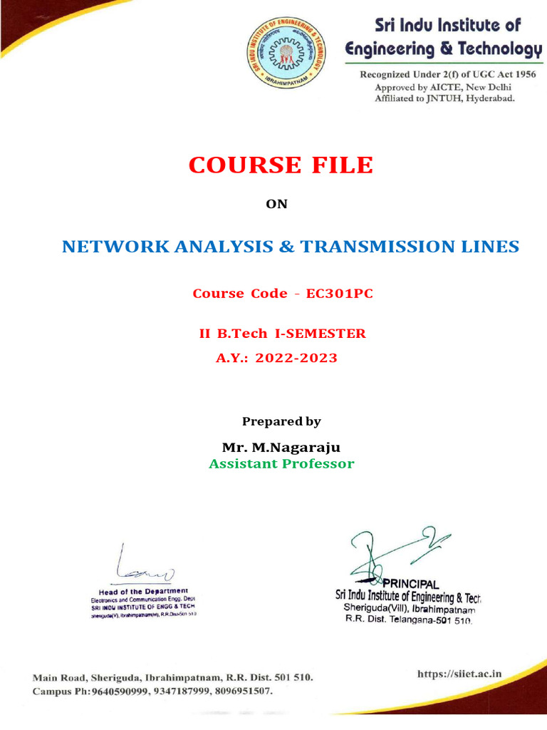 NETWORK-ANALYSIS-TRANSMISSION-LINES Sri Indhu | PDF | Inductance | Resonance