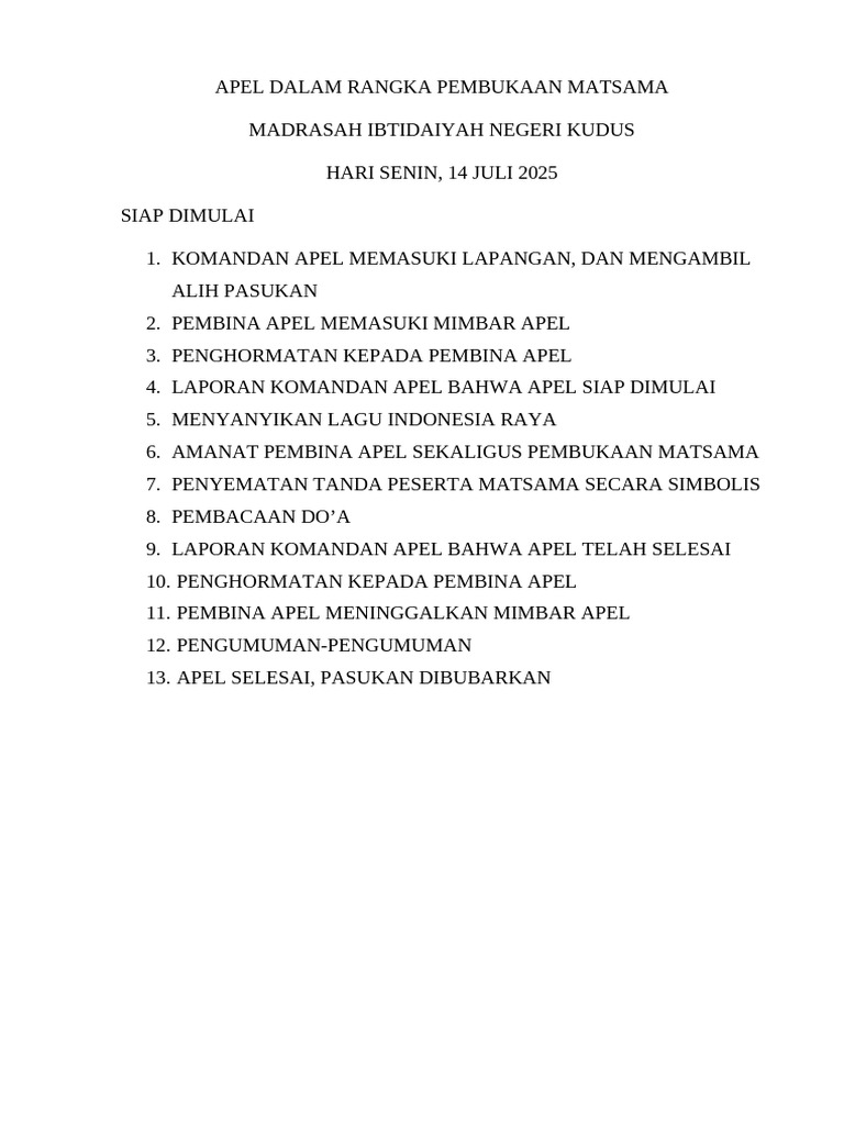 Pembukaan Matsama di MIN Kudus 2025 | PDF