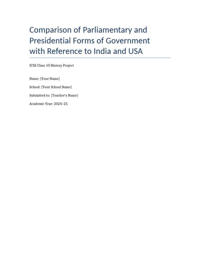 Parliamentary vs Presidential ICSE History Project | PDF | World ...