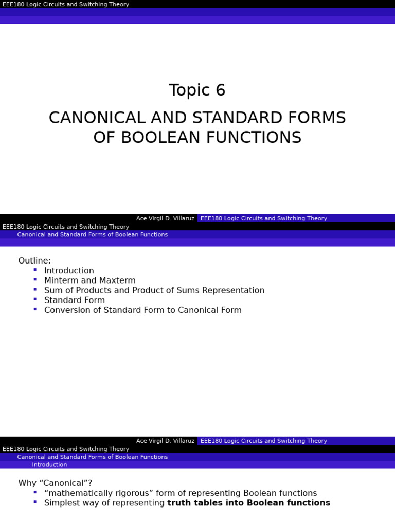 6 Canonical and Standard Forms of Boolean Functions | PDF | Boolean Algebra | Teaching Mathematics