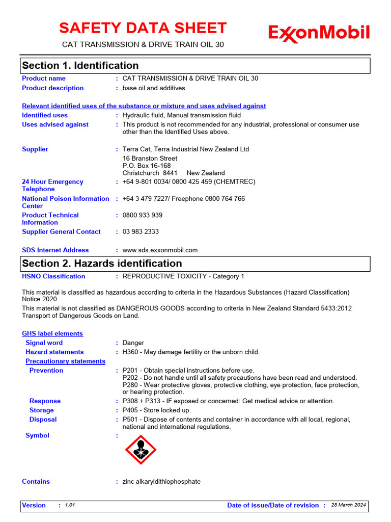 CAT Transmission & Drive Train Oil SDS | PDF | Dangerous Goods ...