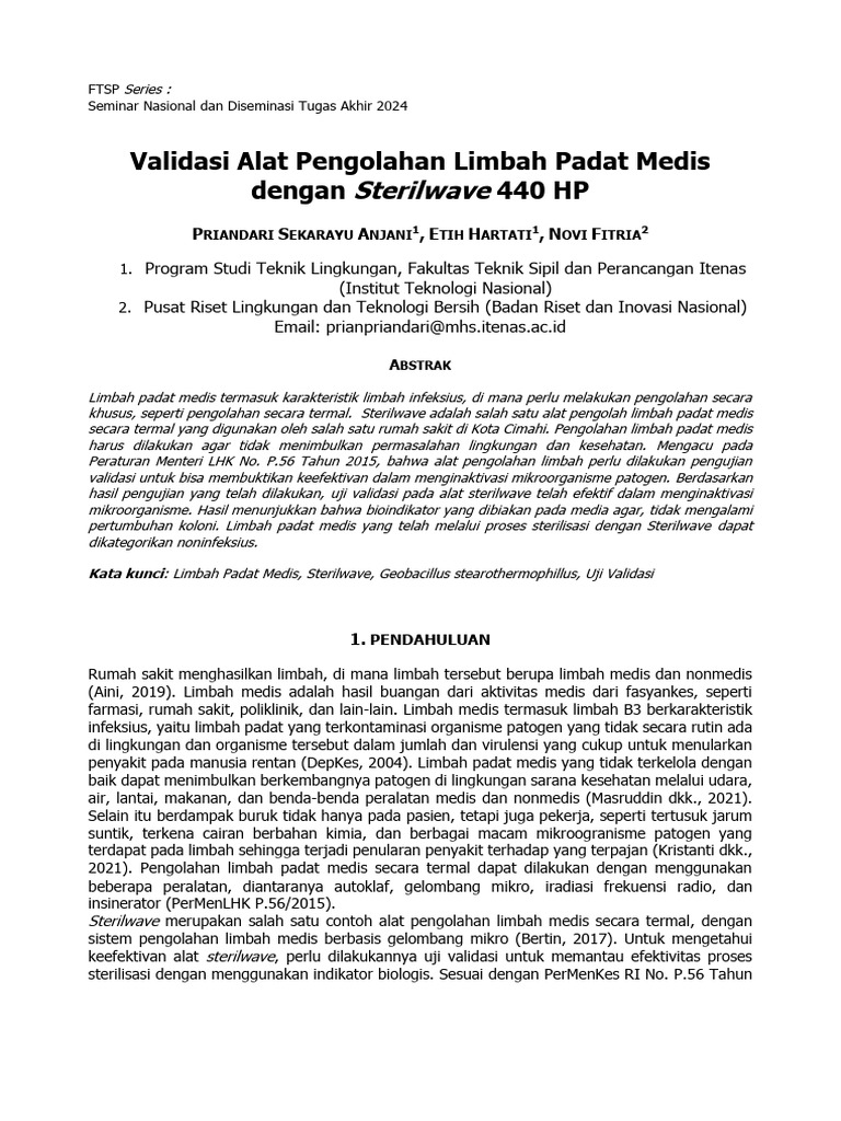 Validasi Alat Pengolahan Limbah Padat Medis Dengan Sterilwave 440 HP | PDF