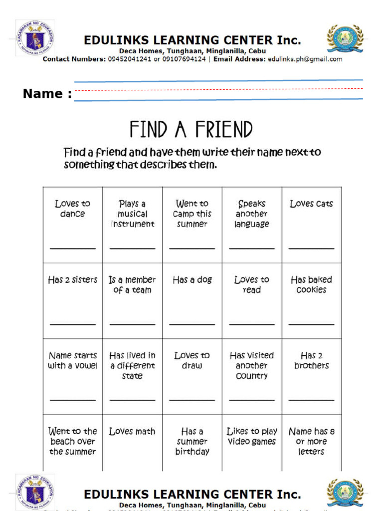 First Day Activity Grade 3 | PDF