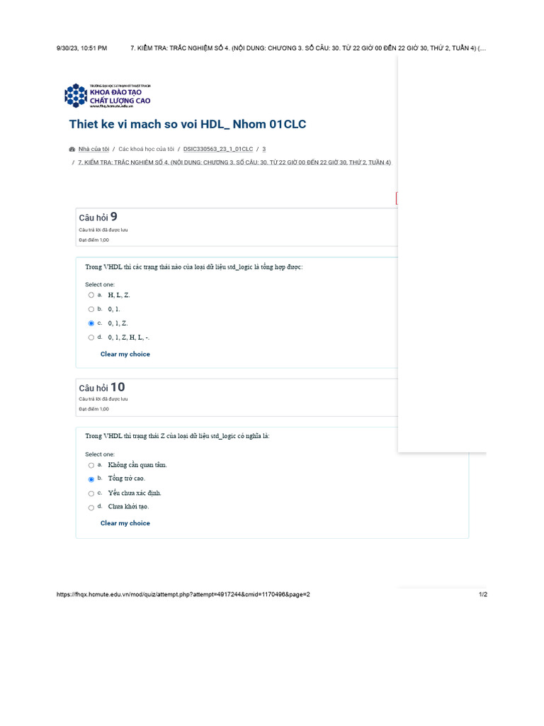 30 Cau Hoi Trac Nghiem Thiet Ke Vi Mach So Voi HDL Truong Dai Hoc Su P 113114 | PDF