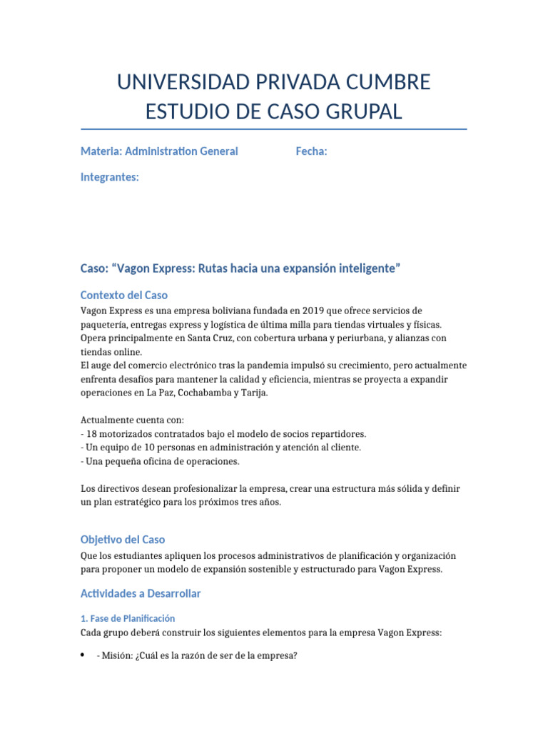 Caso Vagon Express | PDF | Planificación estratégica | Business
