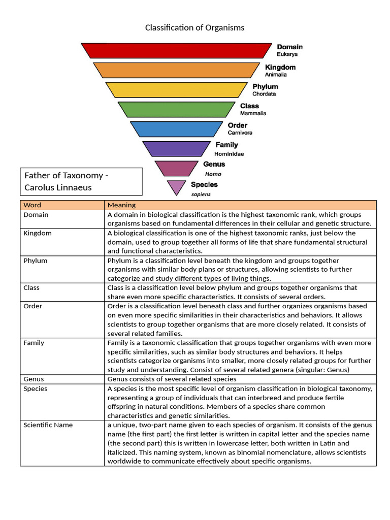 Classification of Organisms | PDF | Taxonomy (Biology) | Species