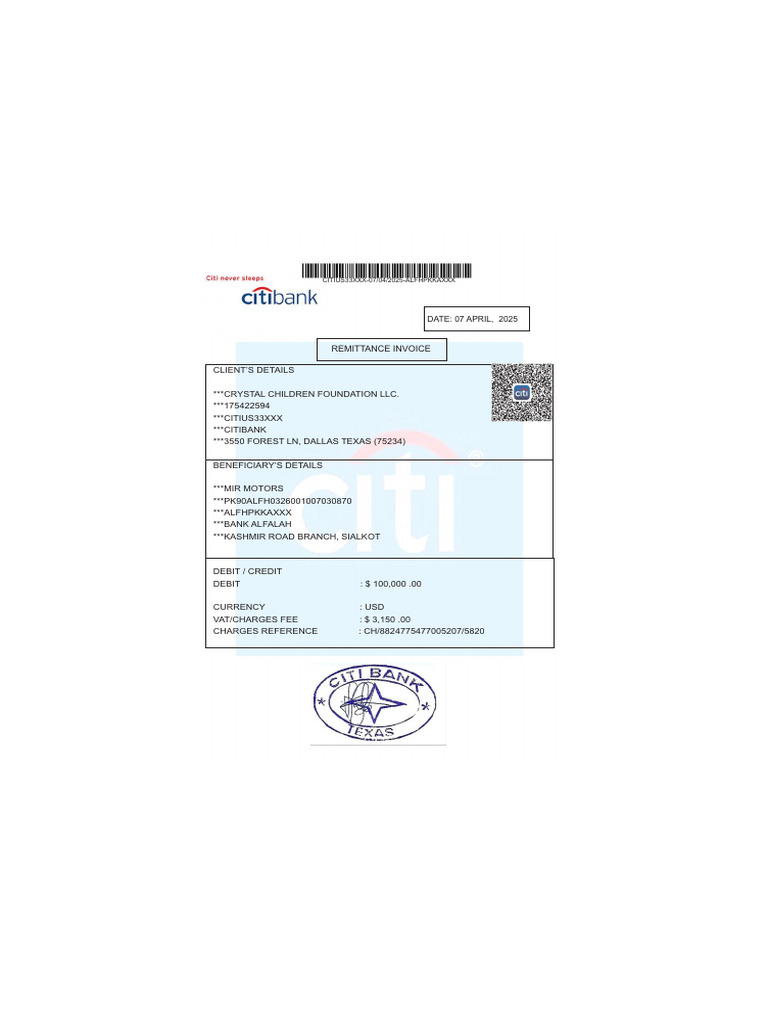 Remittance Invoice for Crystal Children Foundation | PDF