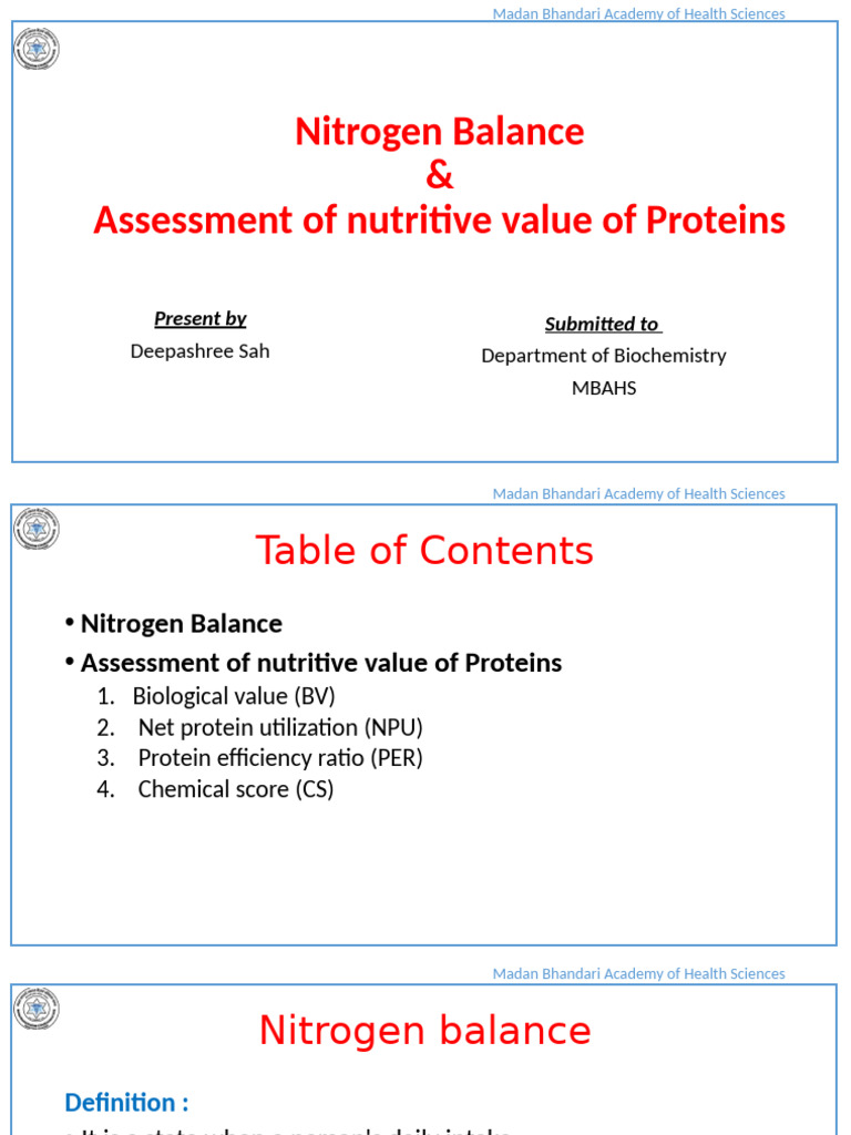Nitrogen Balance, Nutritive Value of Proteins | PDF | Nutrition | Diet ...