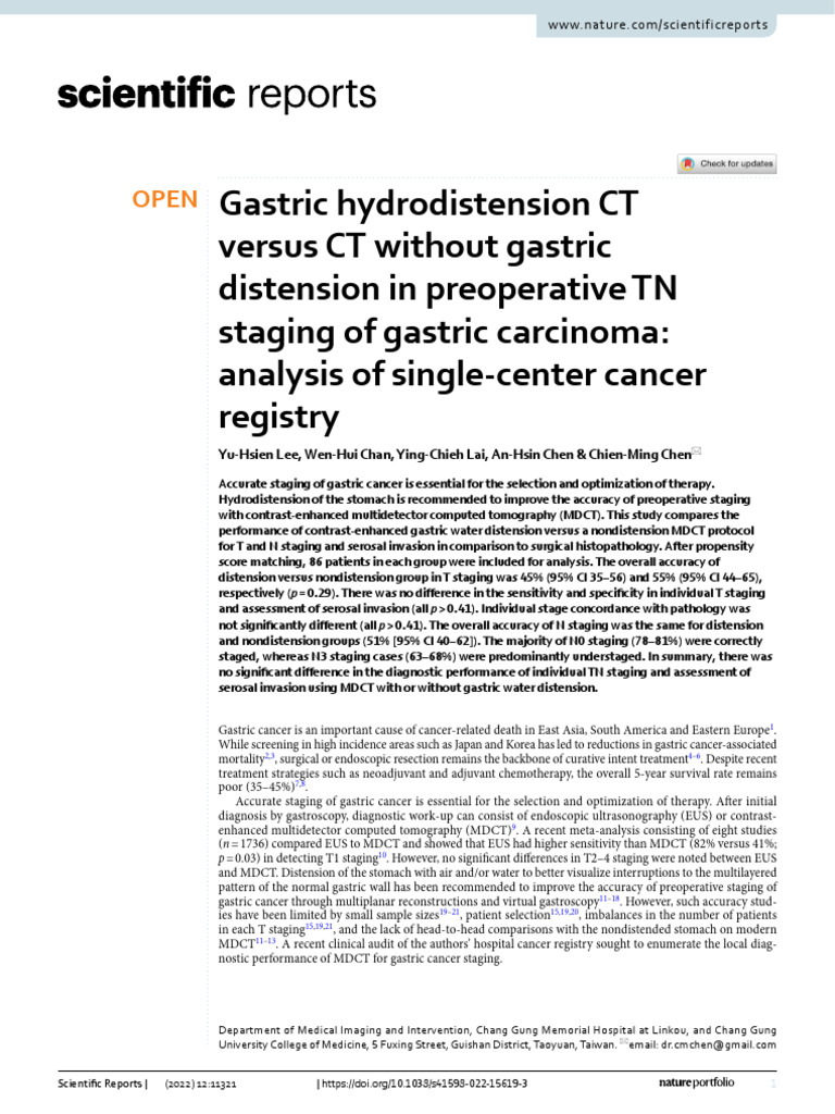 Gastric Hydrodistension CT Versus CT Without Gastric Distension in ...