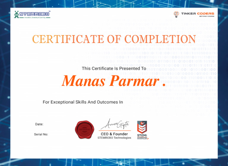 Tinker Coders Course Certificate Manasparmar | PDF