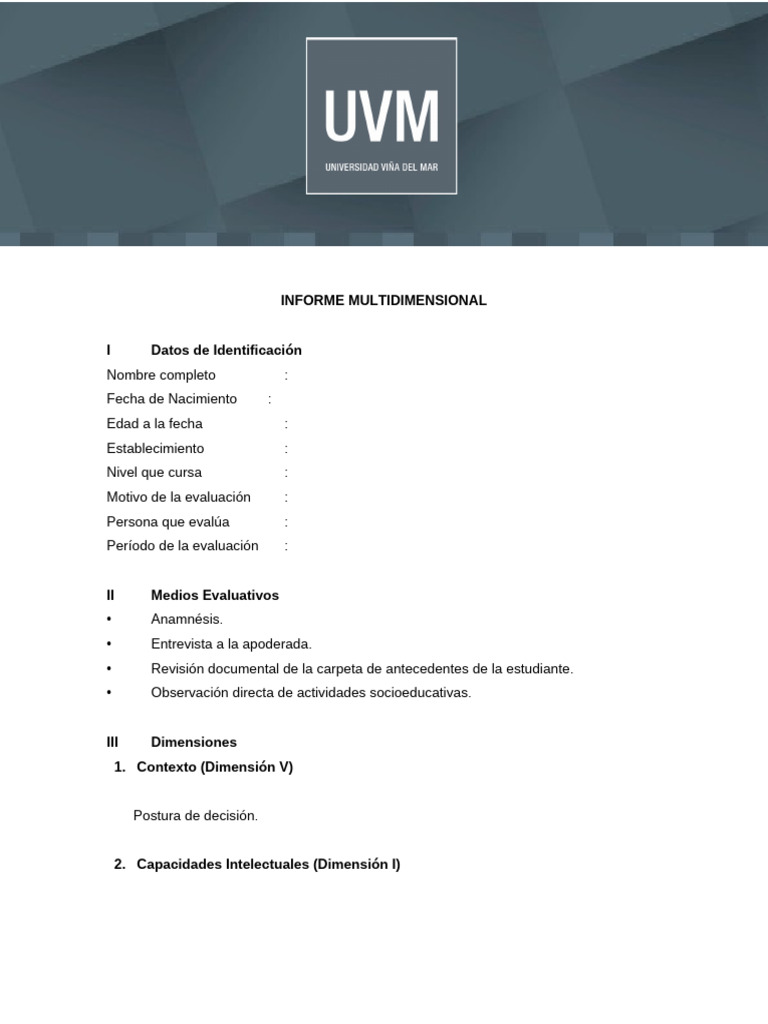 Prác. Escuela Especial Nivel Básico o Laboral - Semana 6 - Formato Informe Multidimencional | PDF