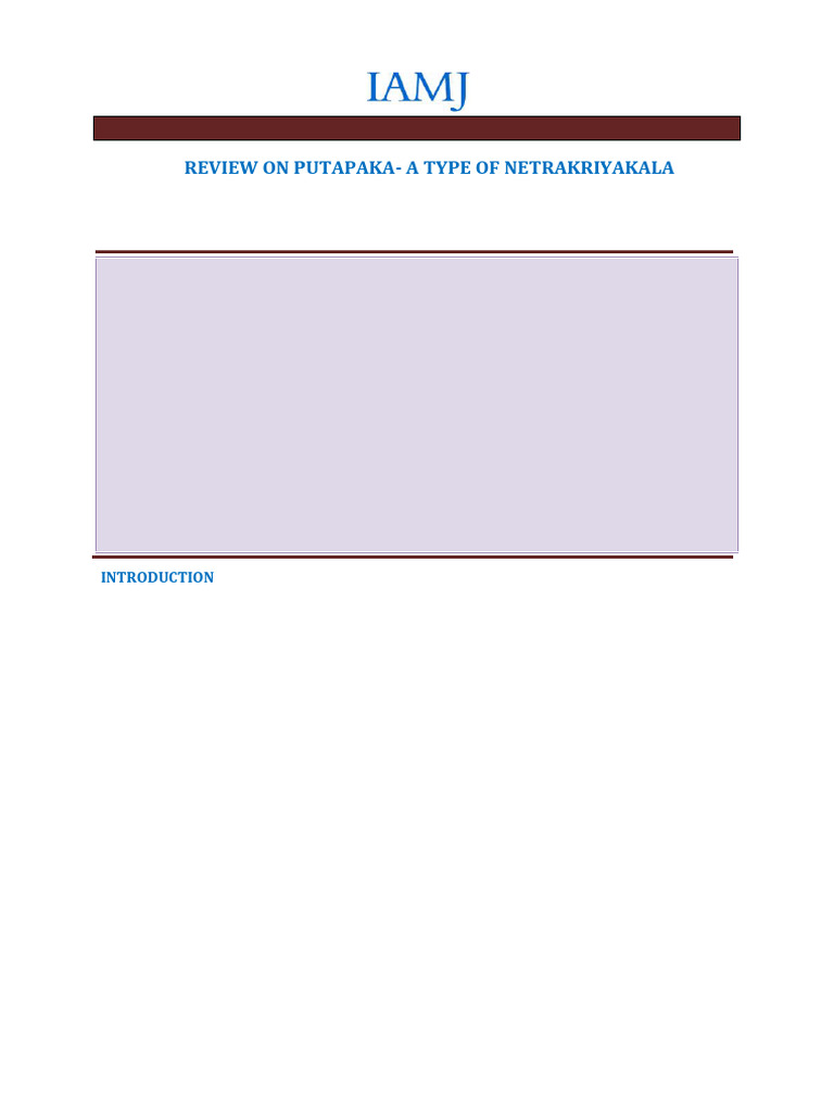 Putapaka: Ayurvedic Eye Treatment Method | PDF | Ayurveda | Topical ...