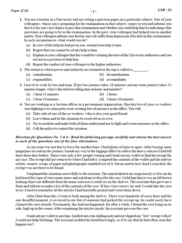 Mcs Combined 2023 Preliminary Exam Paper II Series B | PDF | Natural ...
