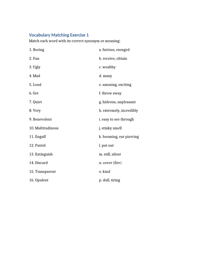 Vocabulary Matching Exercises TwoColumn Tables | PDF | Chess Theory | Chess