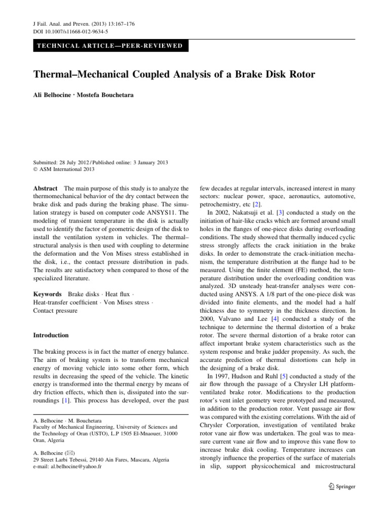 Thermal-Mechanical Analysis of Brake Disks | PDF | Thermal Conduction ...