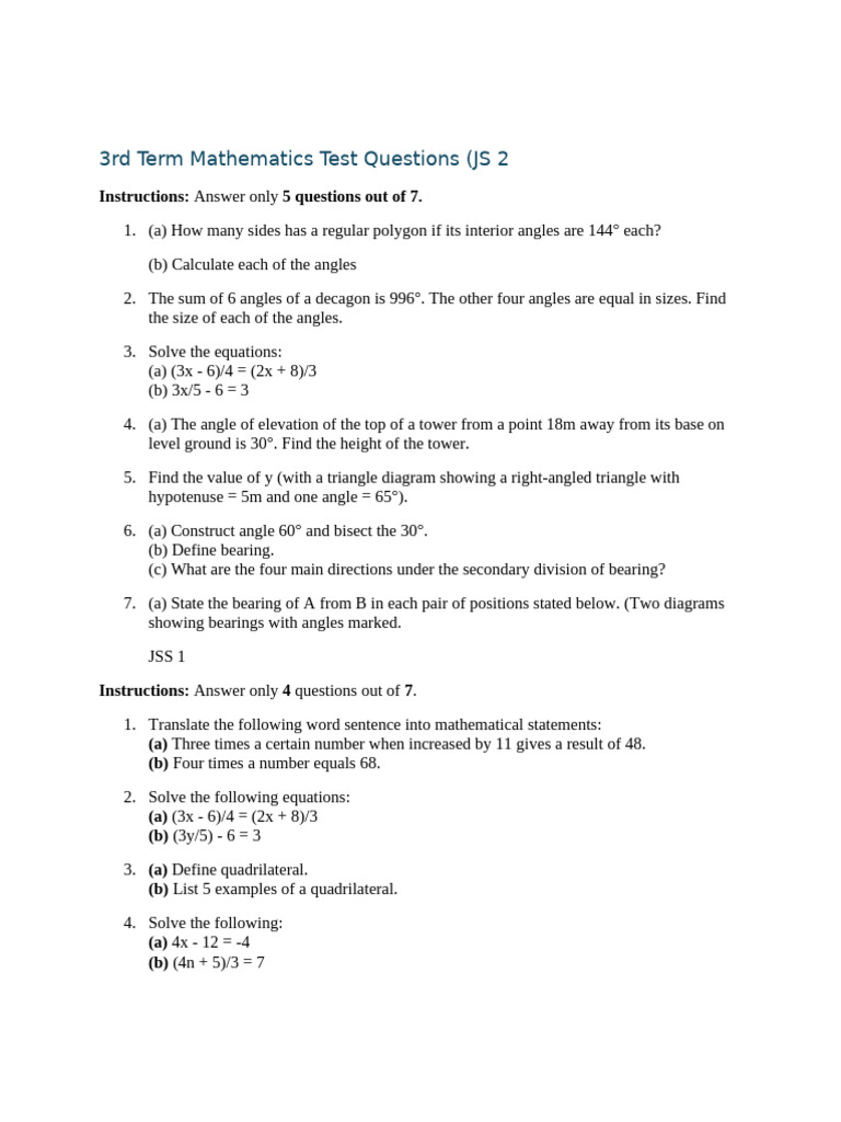 Mathematics Jss 1 and 2 | PDF