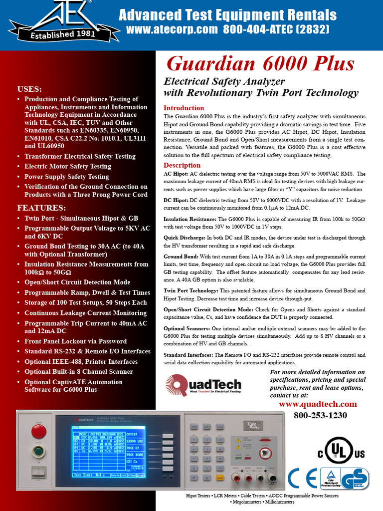 Quadtech 6000 Plus Datasheet | PDF | Alternating Current | Power Supply