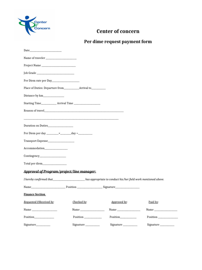 Per Diem Request Payment Form | PDF | Per Diem