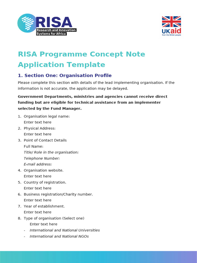 RISA Concept Note Application Form | PDF | Innovation | Economies