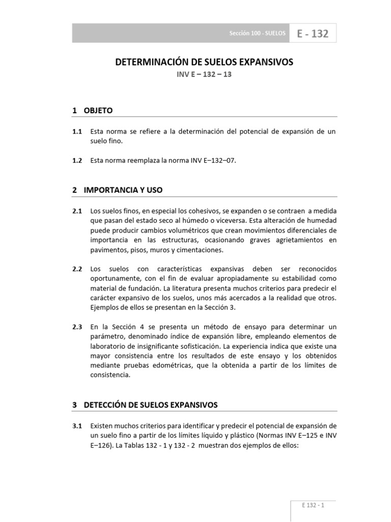 Inv E-132-13 Determinación de Suelos Expansivos | PDF | Materiales