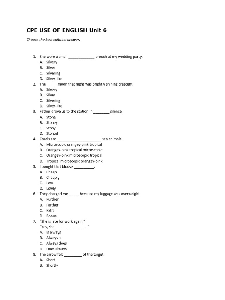 CPE Use of English Practice Unit 6 | PDF | Verb