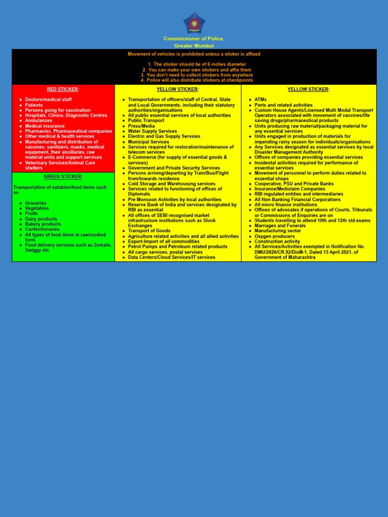 Vehicle Movement Stickers in Mumbai | PDF | Reserve Bank Of India