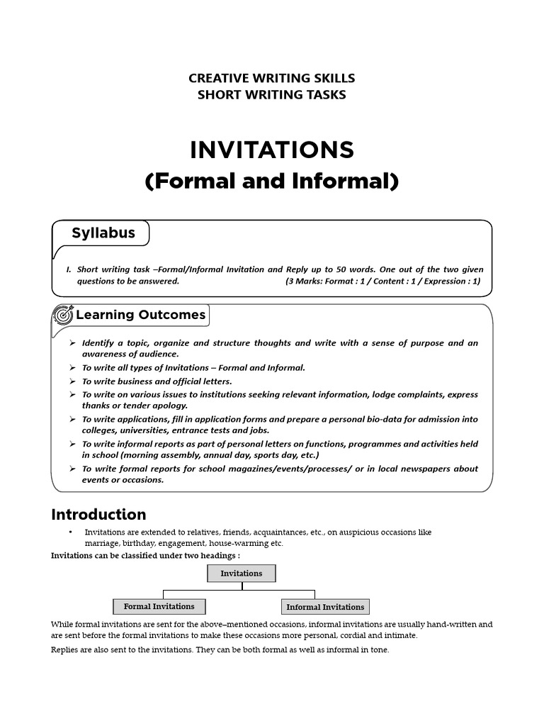 Invitations (Formal and Informal) | PDF | Linguistics
