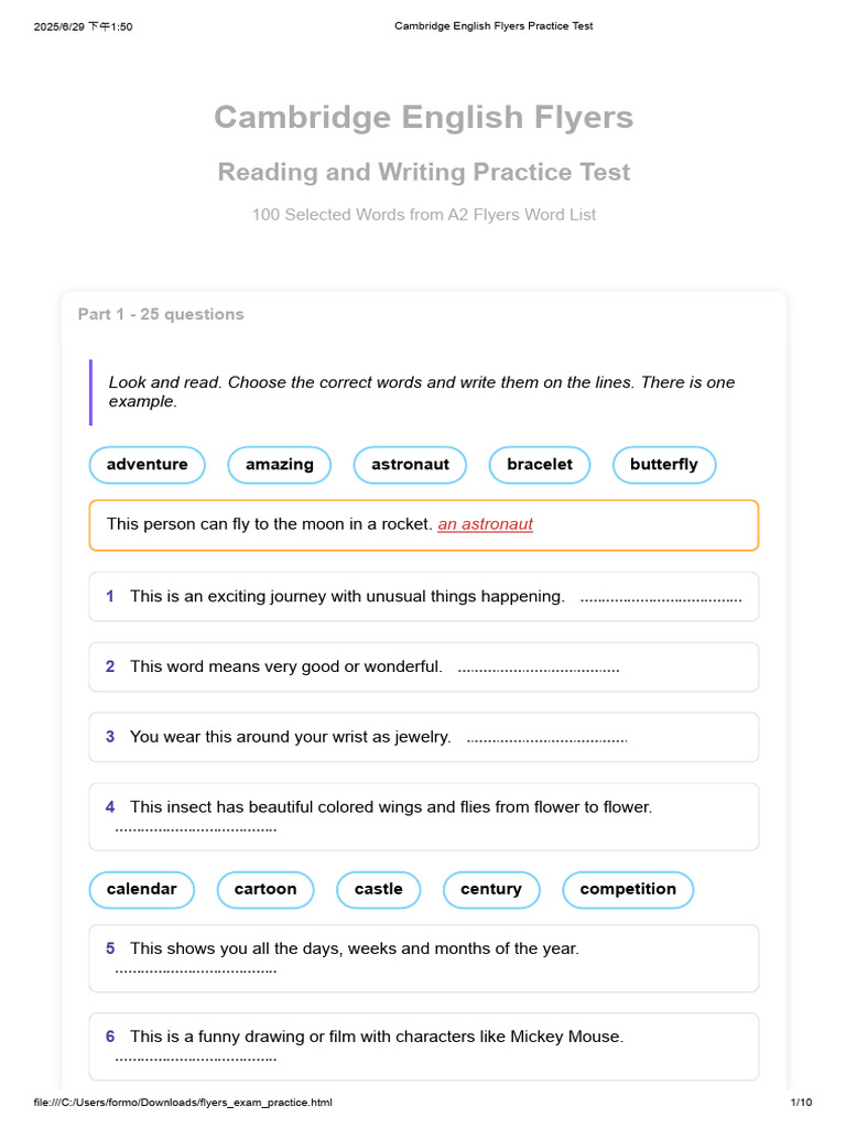 Cambridge English Flyers Practice Test | PDF