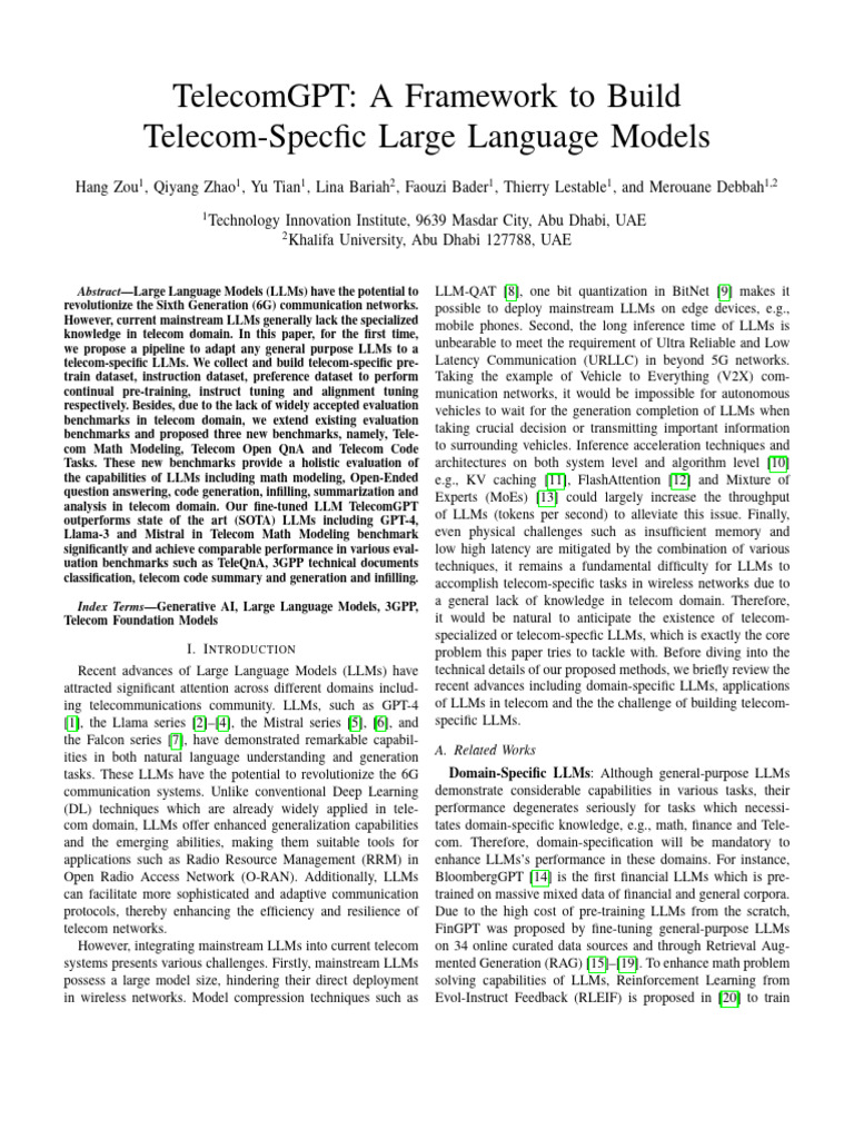 TelecomGPT: Tailored LLMs for Telecom | PDF | Computing