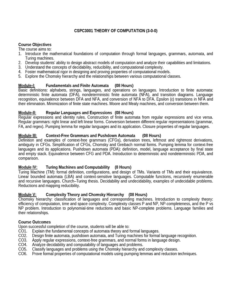 CSPC3001 | PDF | Automata Theory | Theory Of Computation