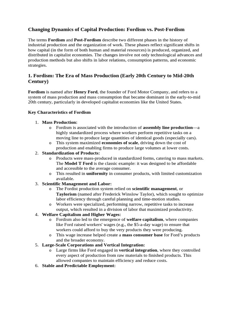 Fordism vs. Post-Fordism: Capital Production Dynamics | PDF | Labour ...