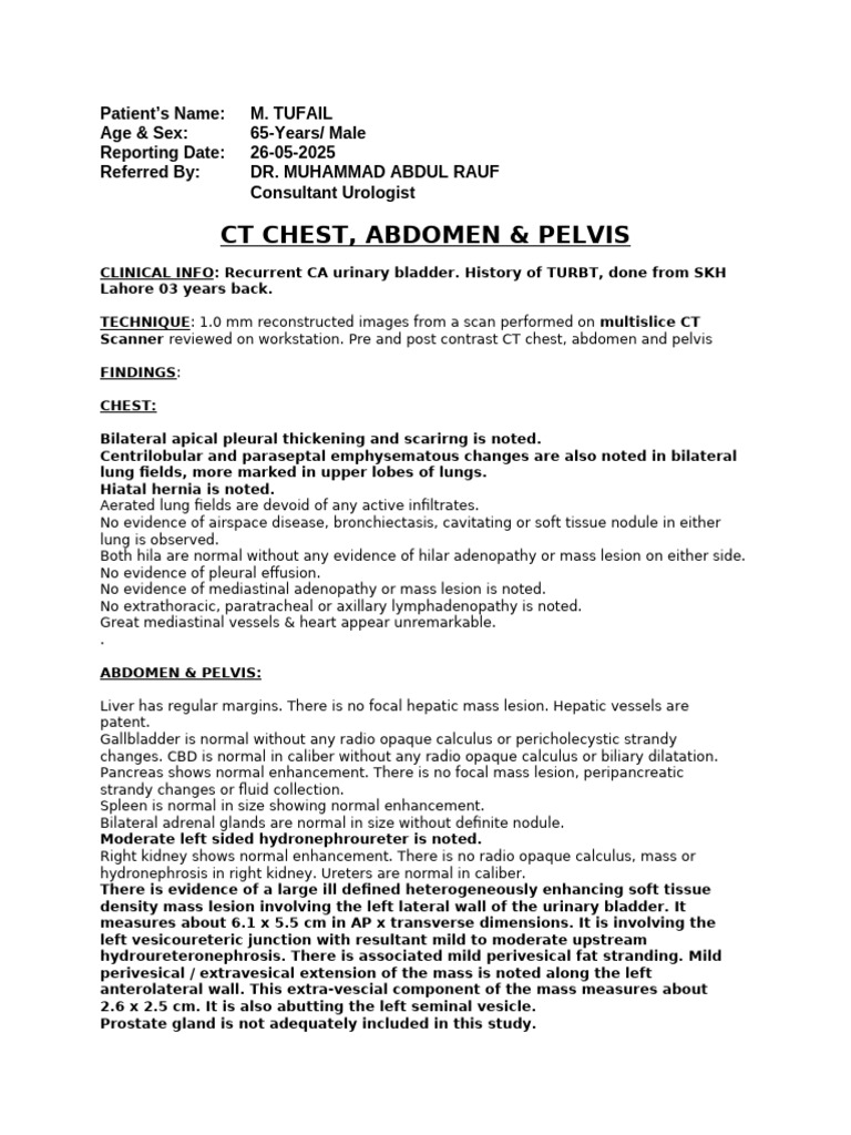M. TUFAIL NOOR DIGITAL Chest, Abdomen & Pelvis With Contrast - CT | PDF | Lung | Ct Scan