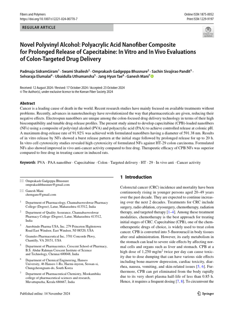 Polyvinyl Alcohol Polyacrylic Acid Nanofiber | PDF | Differential Scanning Calorimetry | Polymers