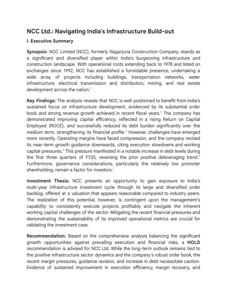 NCC Ltd.: Infrastructure Investment Outlook | PDF | Working Capital ...