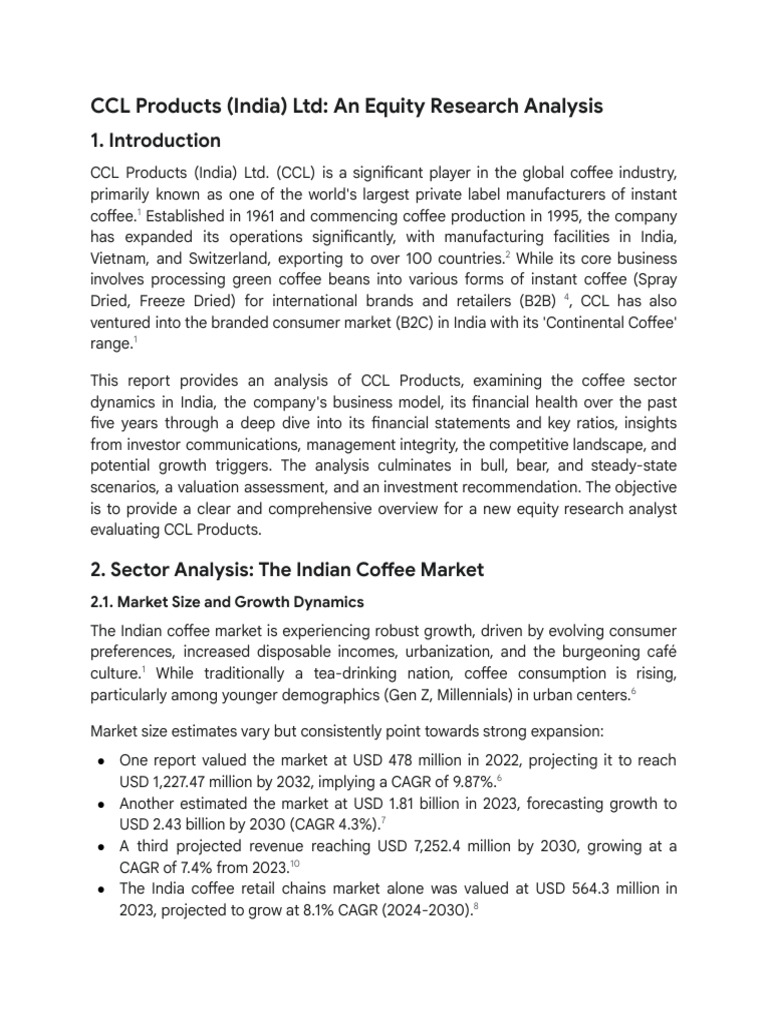 CCL Products - Equity Research Analysis | PDF | Working Capital | Coffee