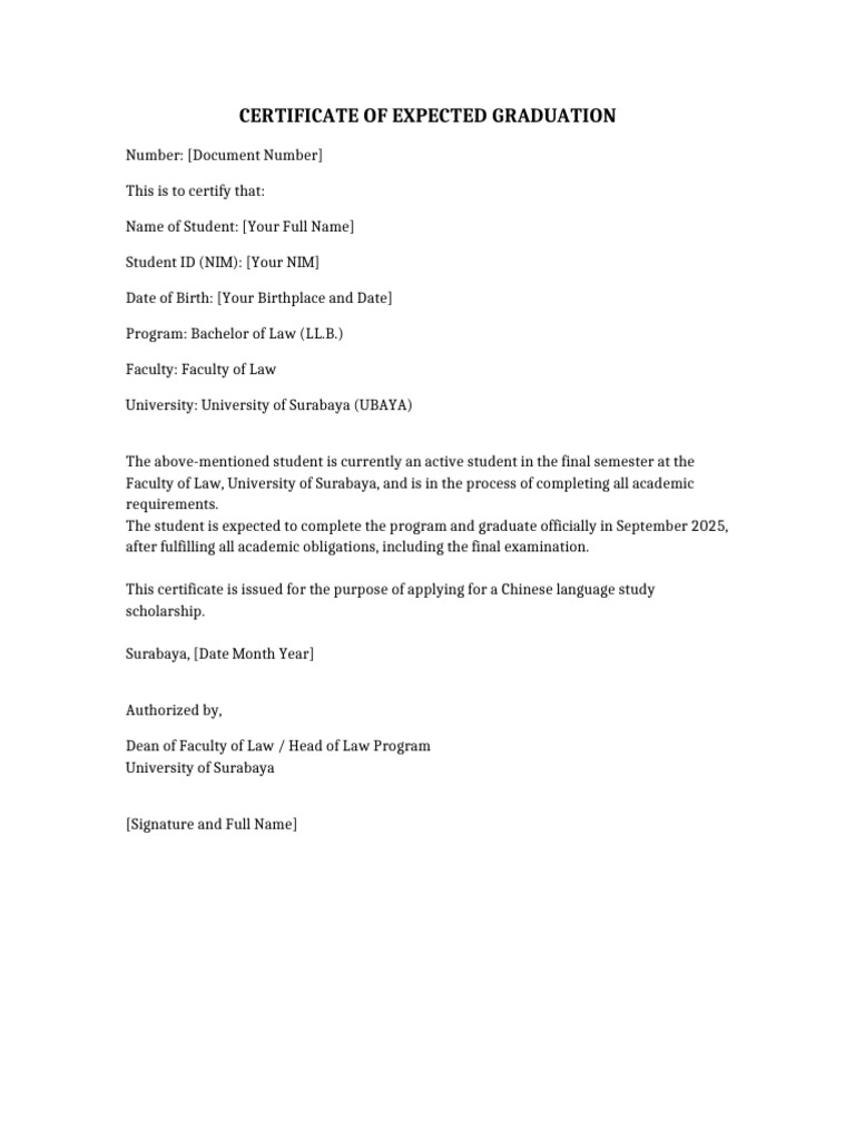 Certificate of Expected Graduation English | PDF