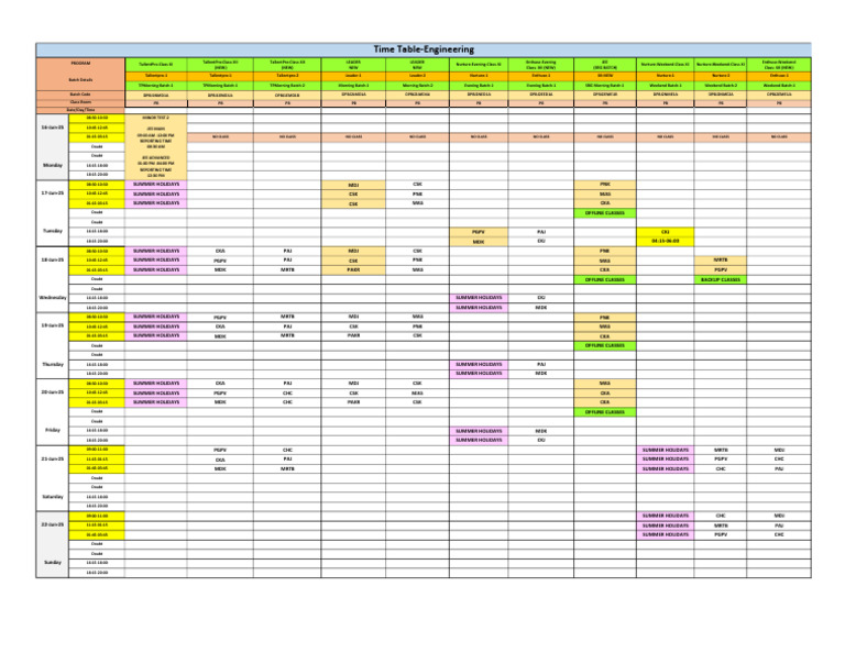 JEE - Time Table 16th June - 22nd June 2025 - Final.. | PDF
