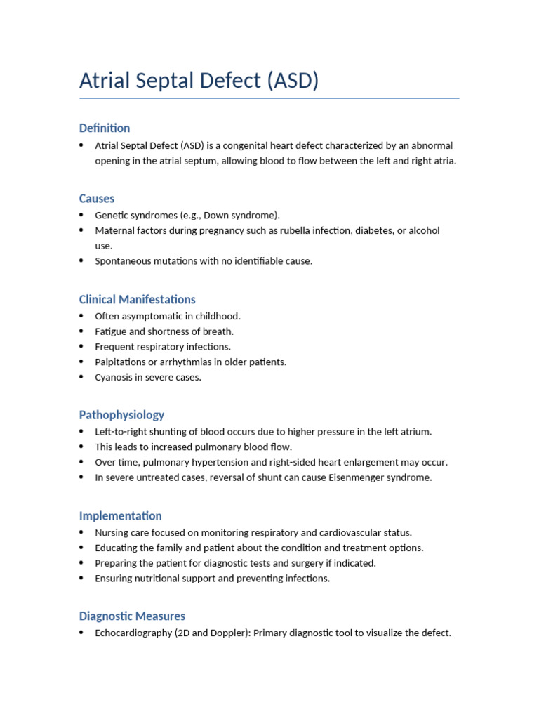 Atrial Septal Defect ASD | PDF | Heart | Congenital Heart Defect