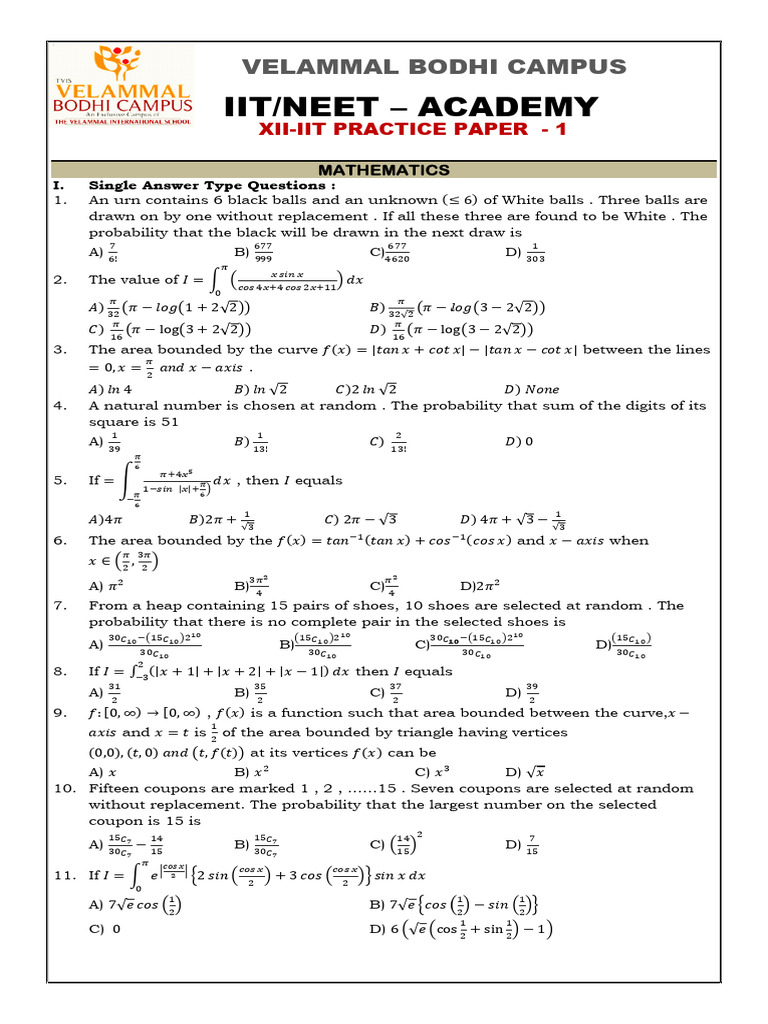Xii Iit - Practice Paper - 1 | PDF | Electron | Atoms
