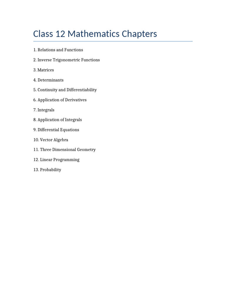 Class12 Mathematics Chapters | PDF