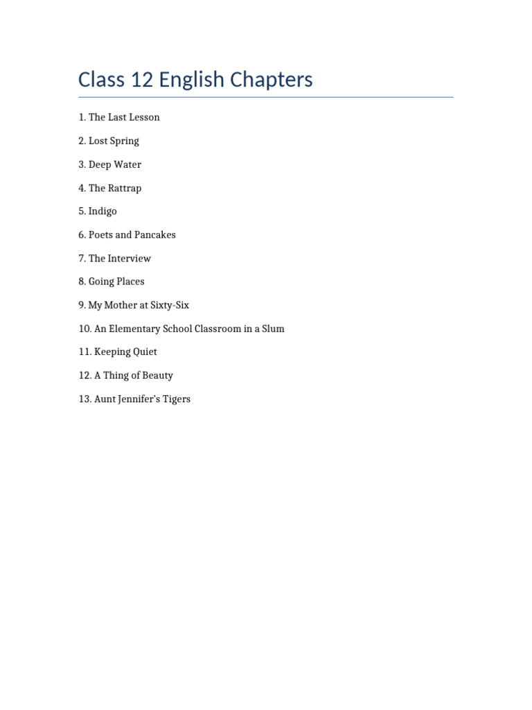 Class 12 English Chapter List | PDF